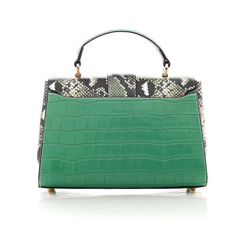 Зелена чанта от естествена кожа с анимъл принт I RADICHEV