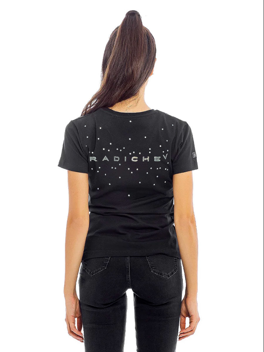 Black t-shirt with a rectangular stone logo I RADICHEV