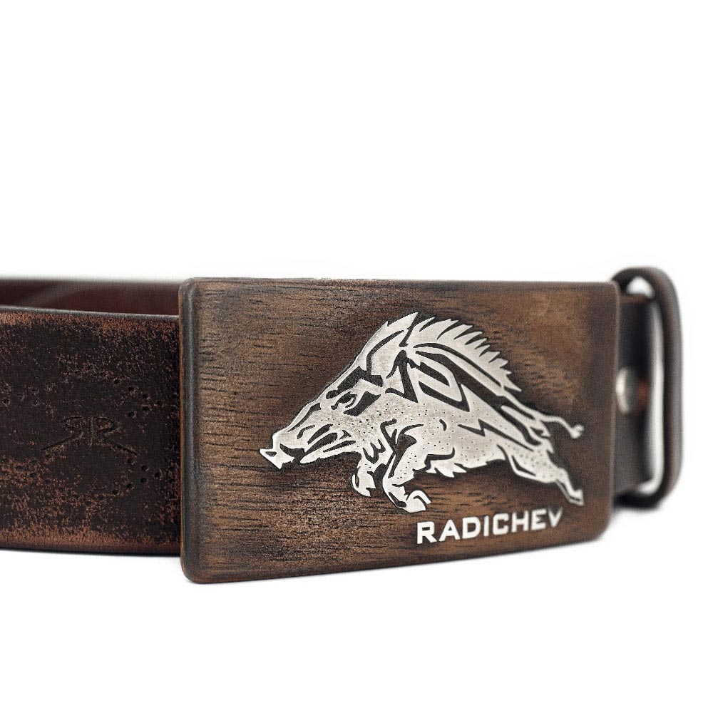Men's brown belt with wooden buckle RADICHEV I RADICHEV